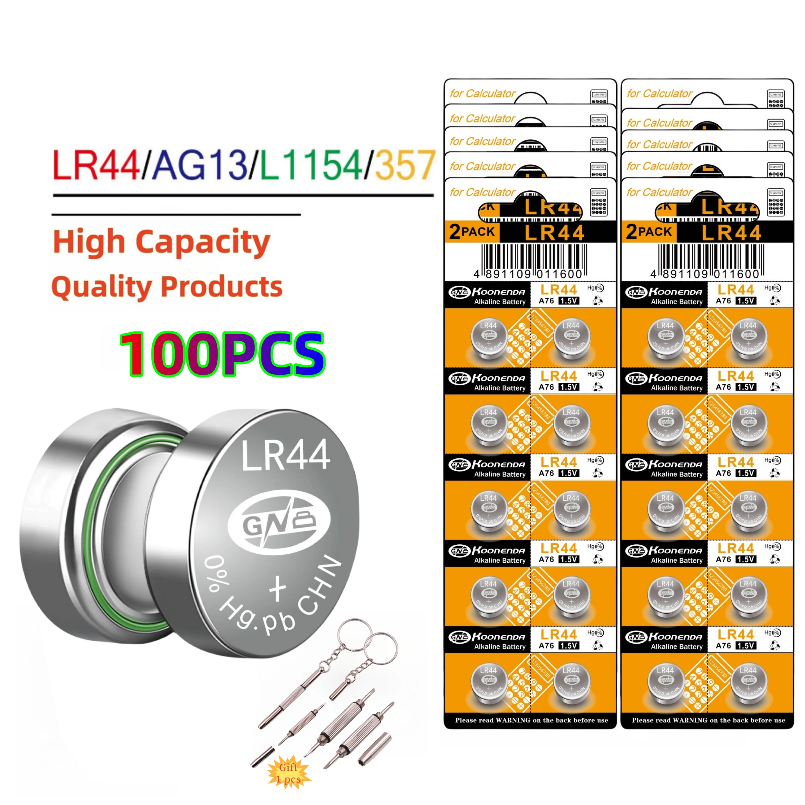 2-100PCS LR44 Battery AG13 357 303 SR44 L1154F A76 Button Coin Cell ...