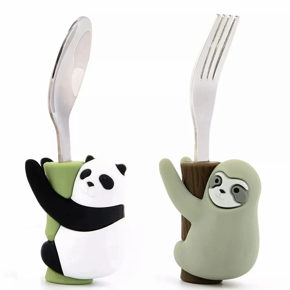 Lofca-Panda-Baby-Silicone-Spoons-Sloth-Fork-Silicone-Feeding-Food-Learn ...