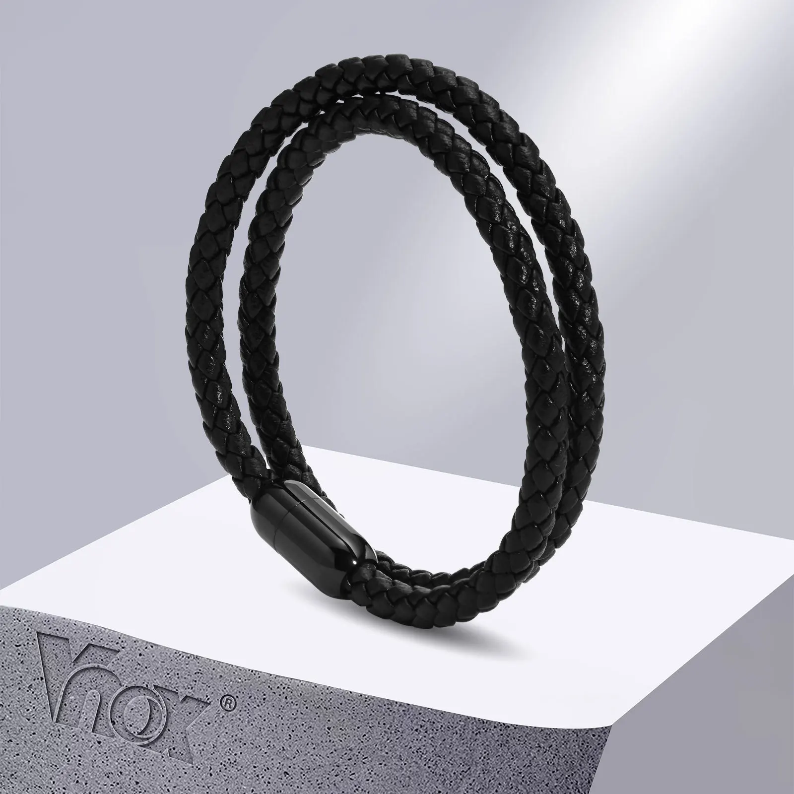 Vnox-Double-Layered-Genuine-Leather-Braclets-for-Men-Black-Red-Braided ...