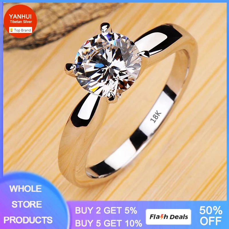 With Credentials Never Fade 18K White Gold Color Rings Round 2.0ct Zircon Diamant Wedding Bands ...