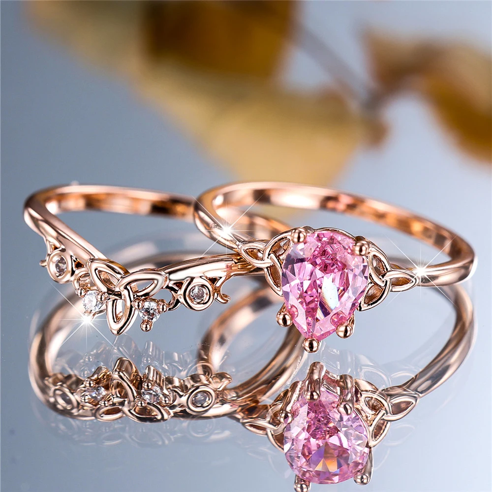 Luxury Female Rose Gold Color White Pink Zircon Stone Engagement Ring ...
