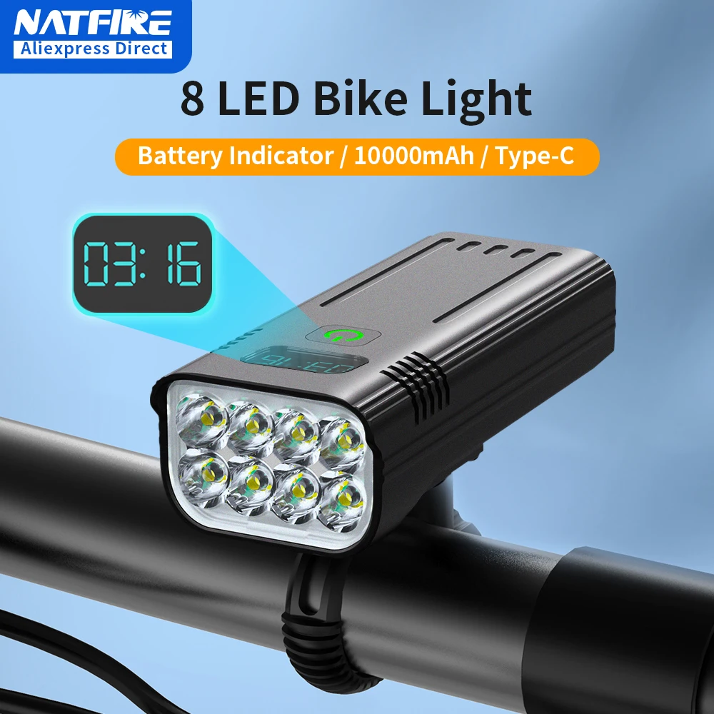 NATFIRE 10000mAh Bicycle Light with Digital Battery Indicator USB ...