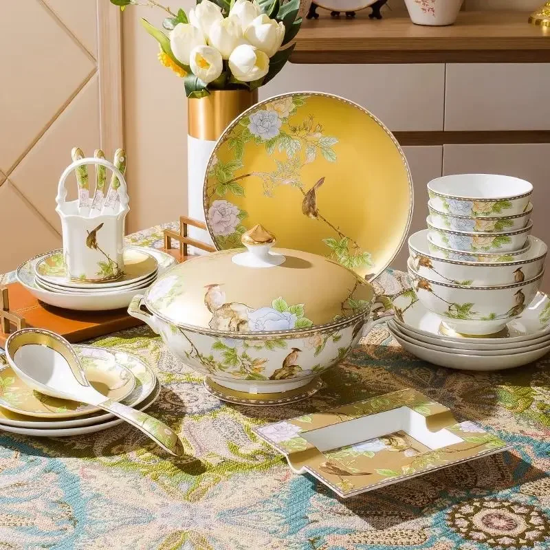 Light-Luxury-Bone-China-Tableware-Sets-Wedding-Tableware-New-Chinese ...