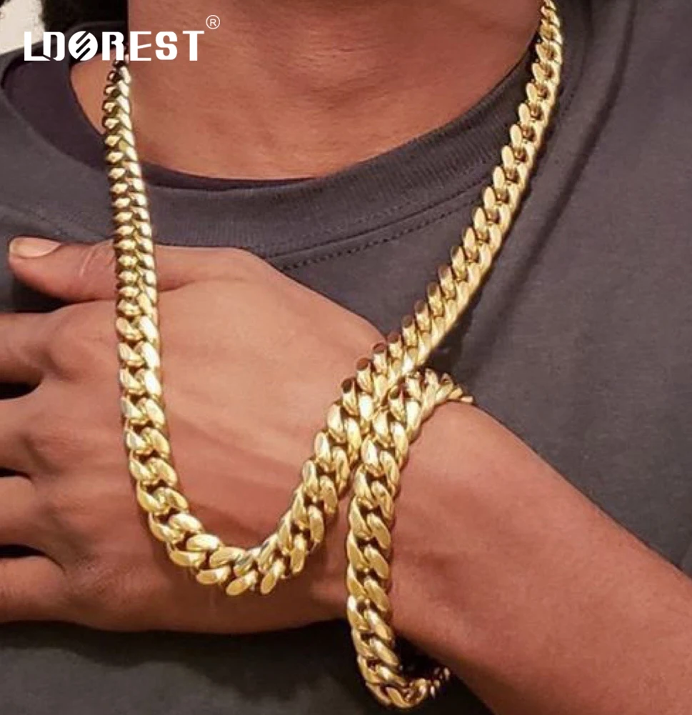 Hip Hop Golden Curb Miami Cuban Link Chain Necklace Bracelet For Men ...