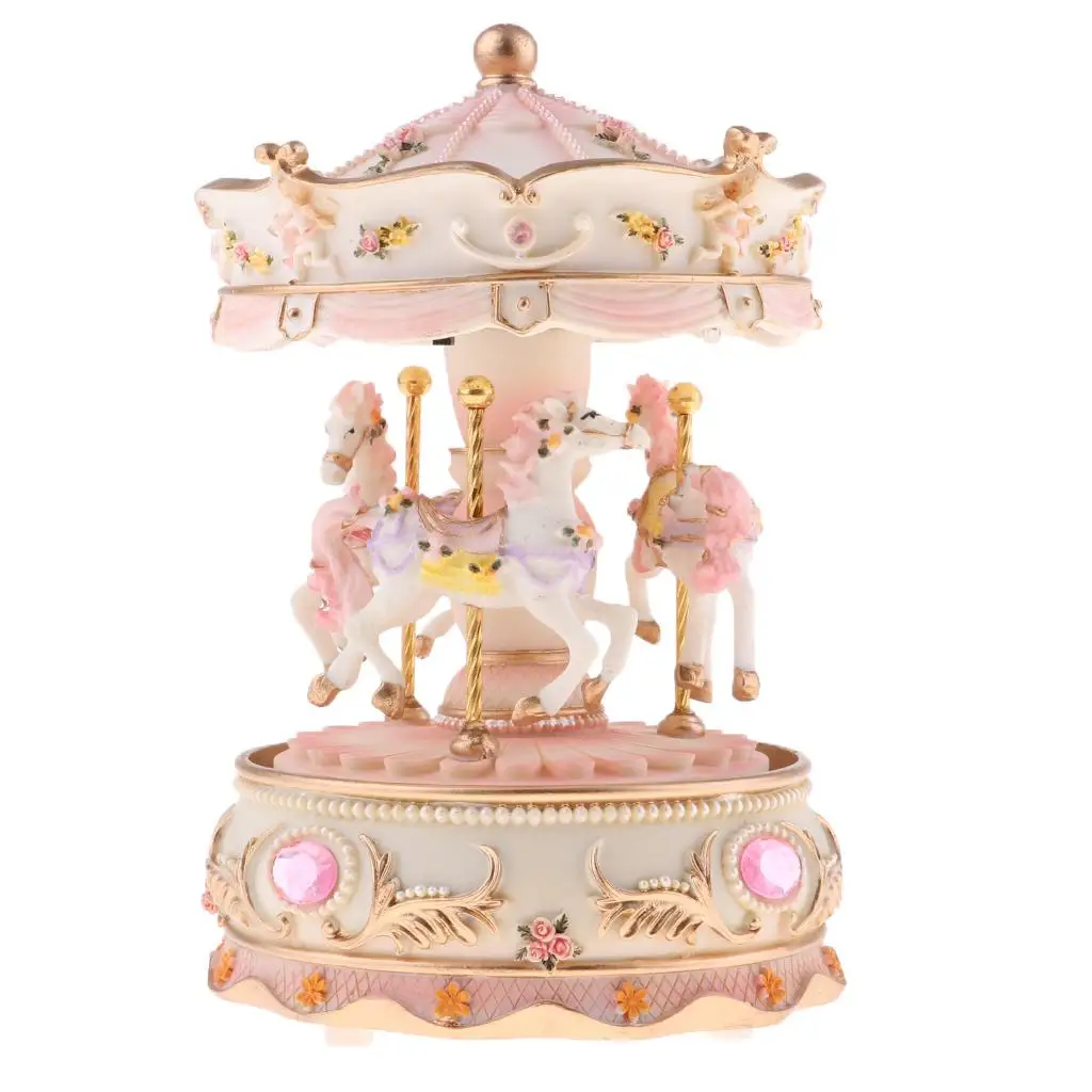 Handcrafted Resin Music Toy Rotating Horse Carousel Music Box Crafts ...