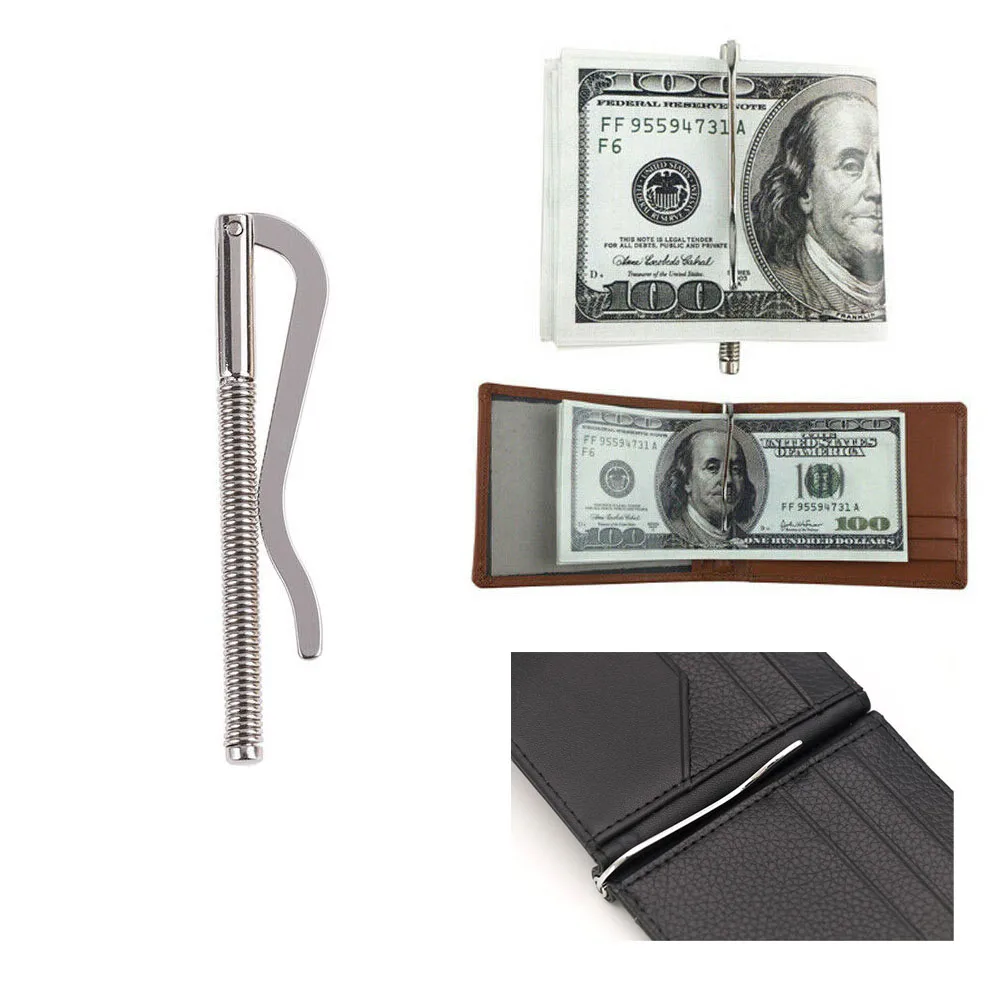 Metal Bifold Money Clip Bar Wallet Spring Clamp Cash Receipt Small ...