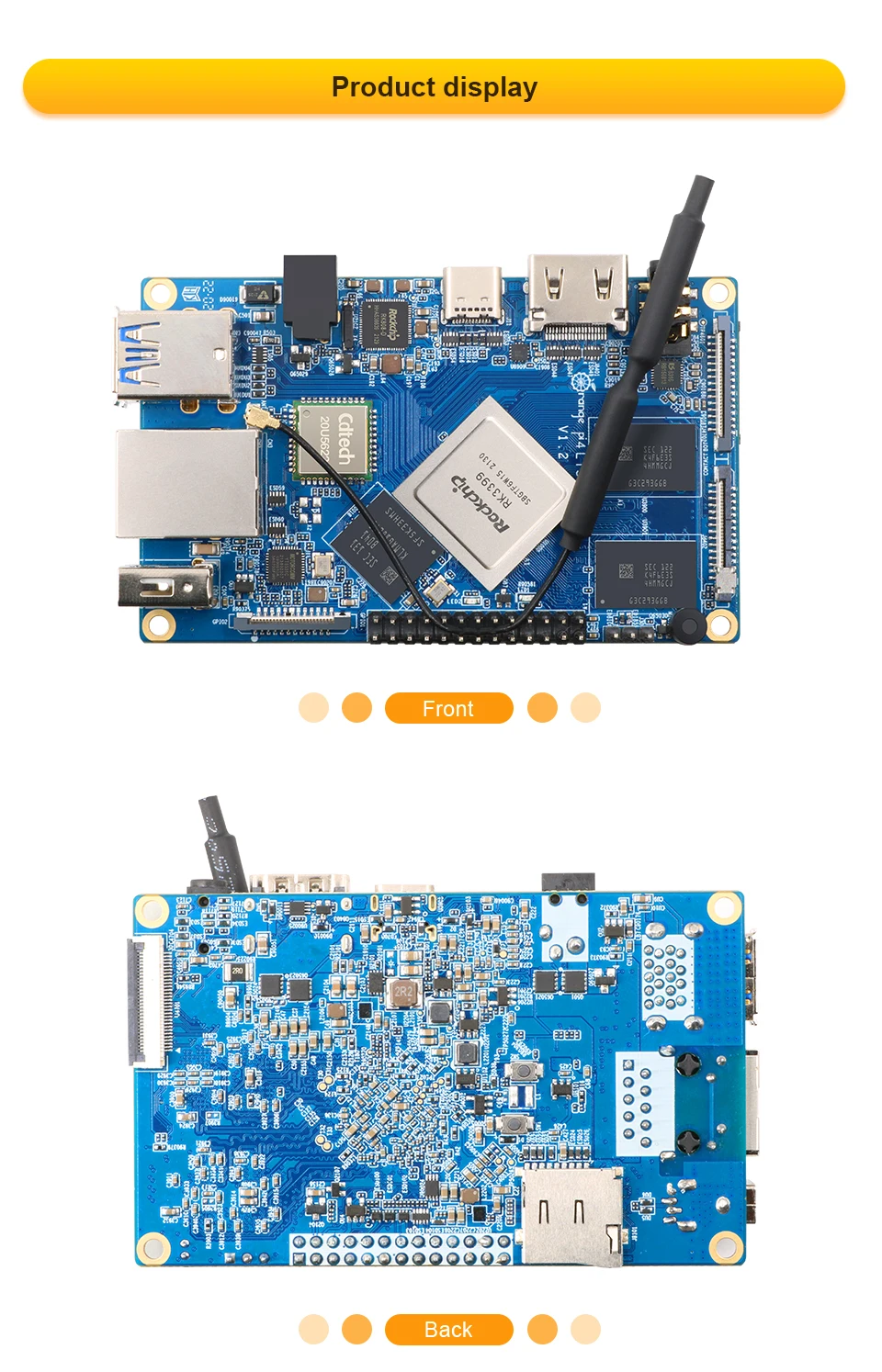 Orange Pi 4 LTS 4GB DDR4 RAM with 16GB eMMC RK3399 Wifi BT5.0 (supports Android, Ubuntu and ...