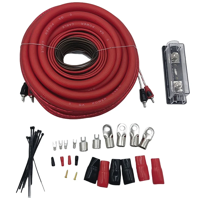 Car Audio 0GA Red Car Copper Clad Aluminum Amplifier Wiring Kit 0Gauge ...