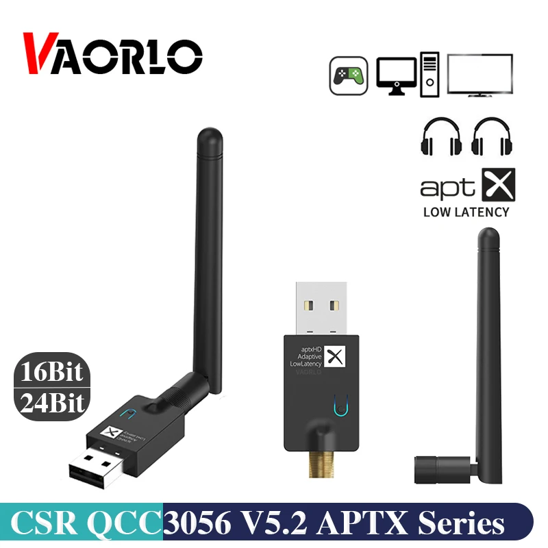 Original QCC3056 CSR Bluetooth 5.2 Audio Transmitter aptX LL HD Adaptive 40ms Low Latency ...