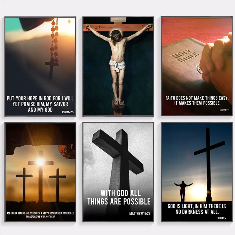 Christian Inspirational Bible Verse Canvas Art Jesus Cross Poster for ...