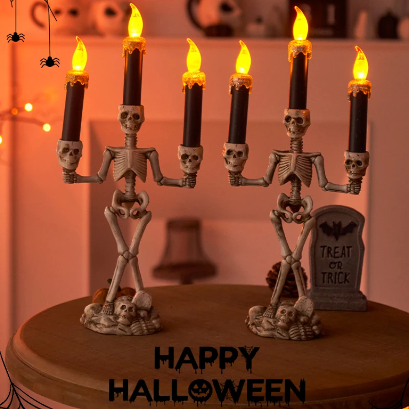 Skull Candlestick LED Halloween candle holders Flameless Candles Holder ...