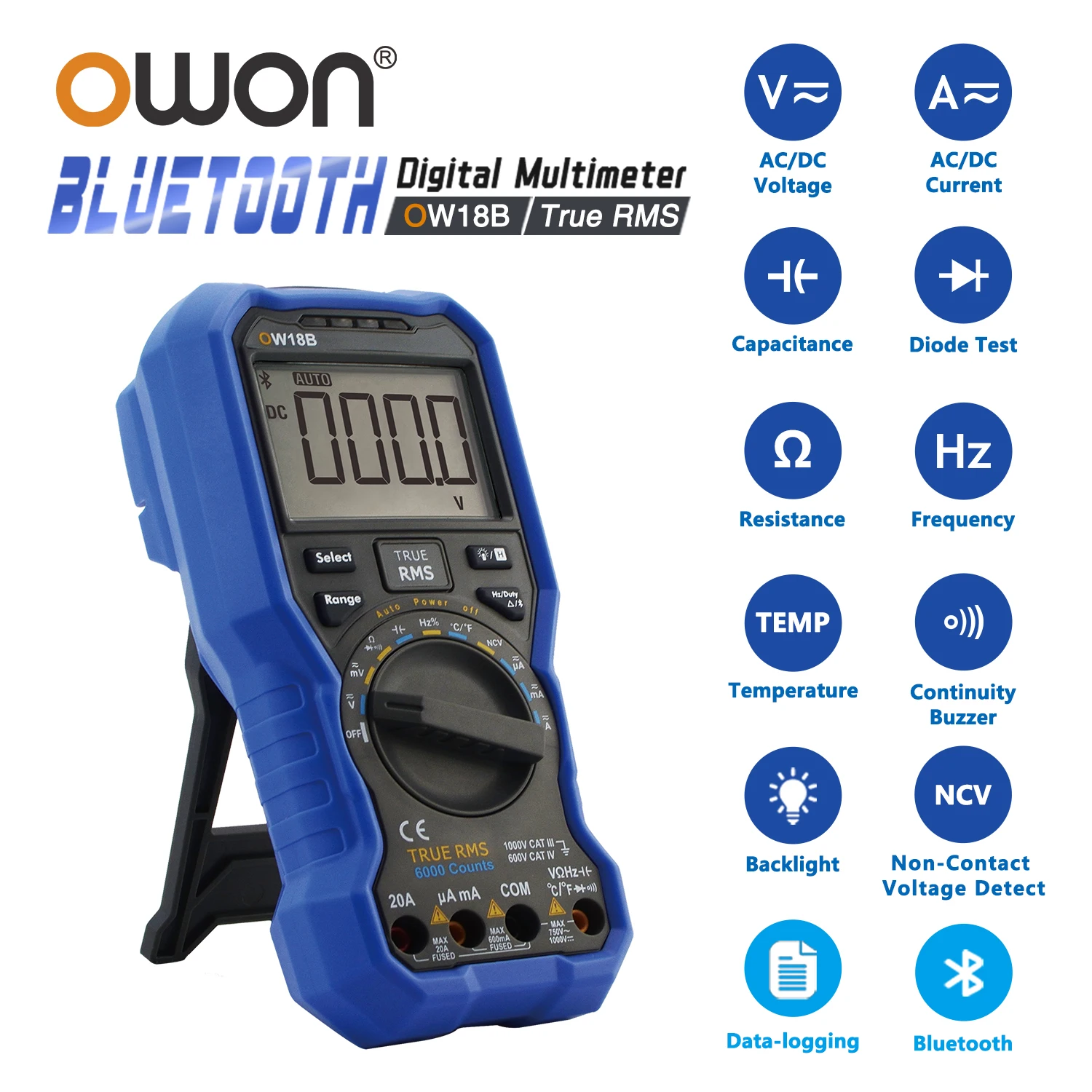 OWON-OW18B-Digital-Smart-Multimeter-6000-Counts-Bluetooth-Multimeter ...