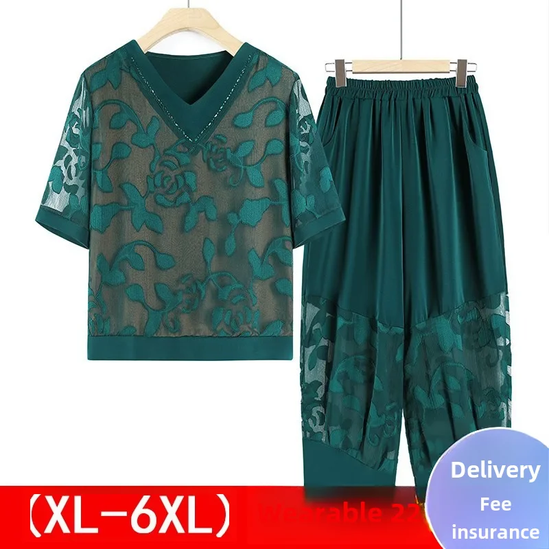 New-Style-Loose-fit-Chiffon-Suit-Mother-s-Summer-Clothing-Lace-Top ...