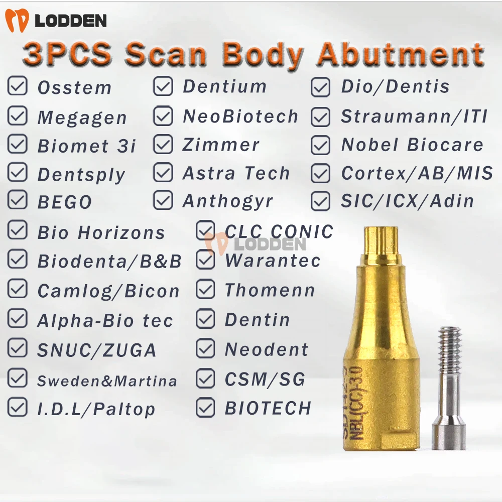 3PCS Dental Scan Body Abutment for Osstem/Dentium/DIO/Megagen/Dentis ...
