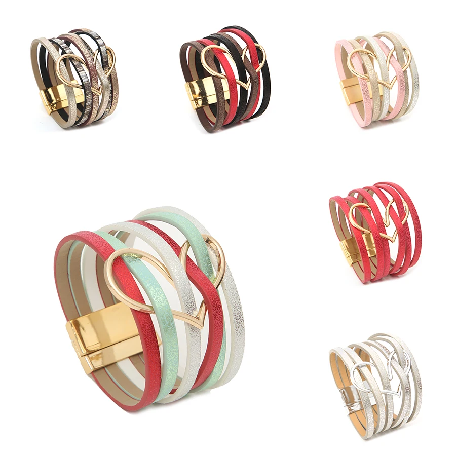 Pulsera-ancha-de-cuero-multicapa-para-mujer-brazalete-con-hebilla-magn ...