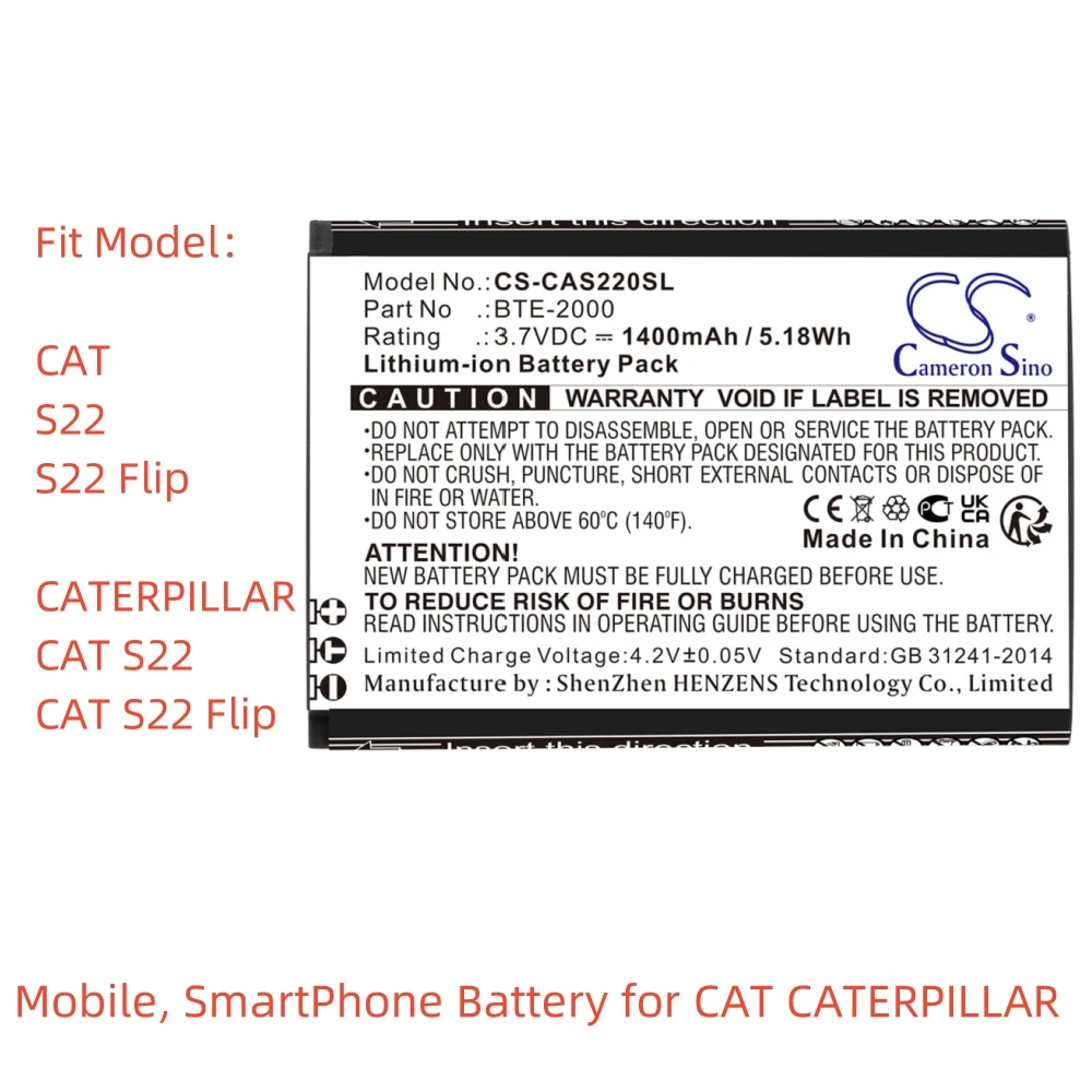 Li-ion Replacement Battery for CAT/Caterpillar Mobile Smartphones | 3 ...