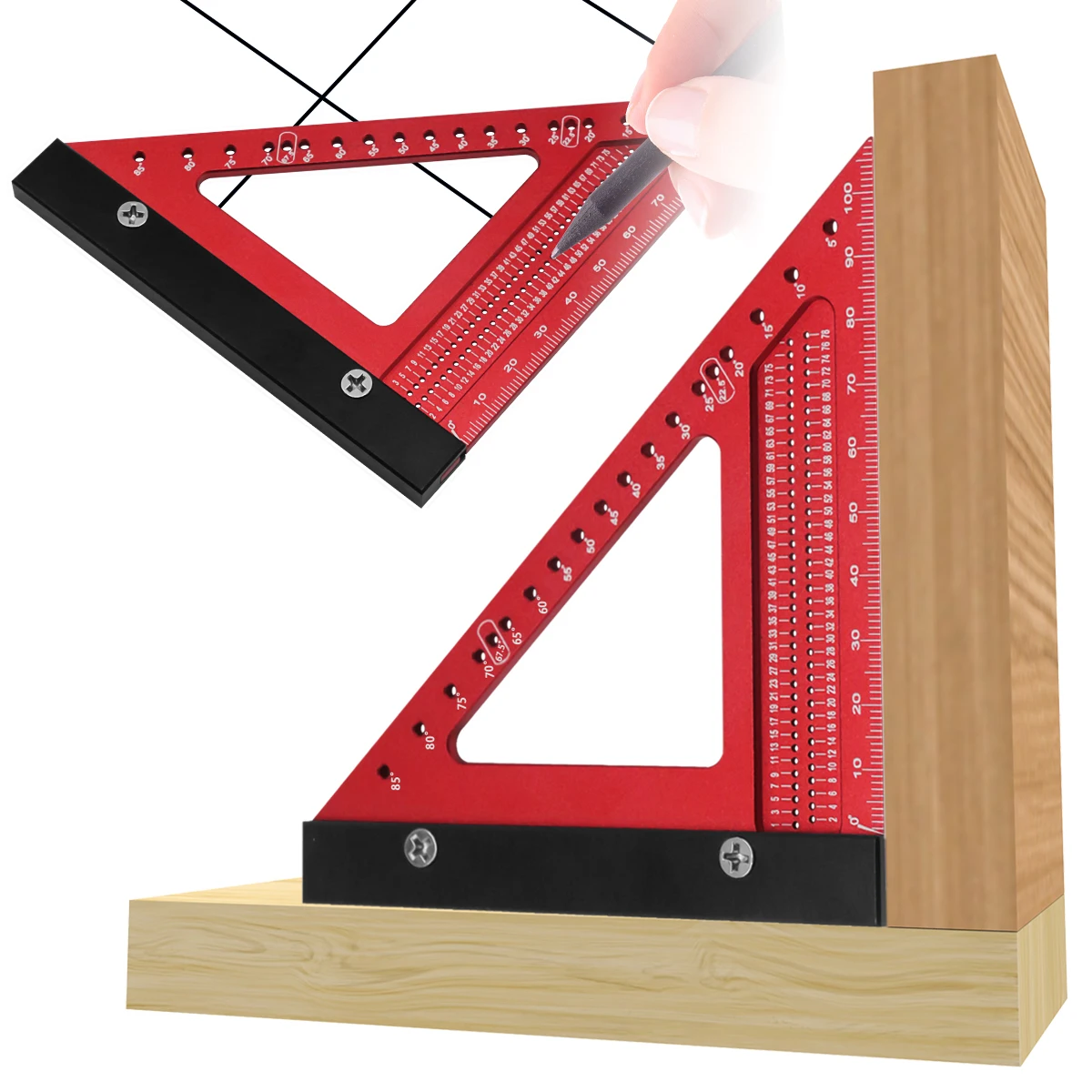 Woodworking-Aluminum-Alloy-Metric-Triangle-Ruler-Carpenters-Square-Hole ...