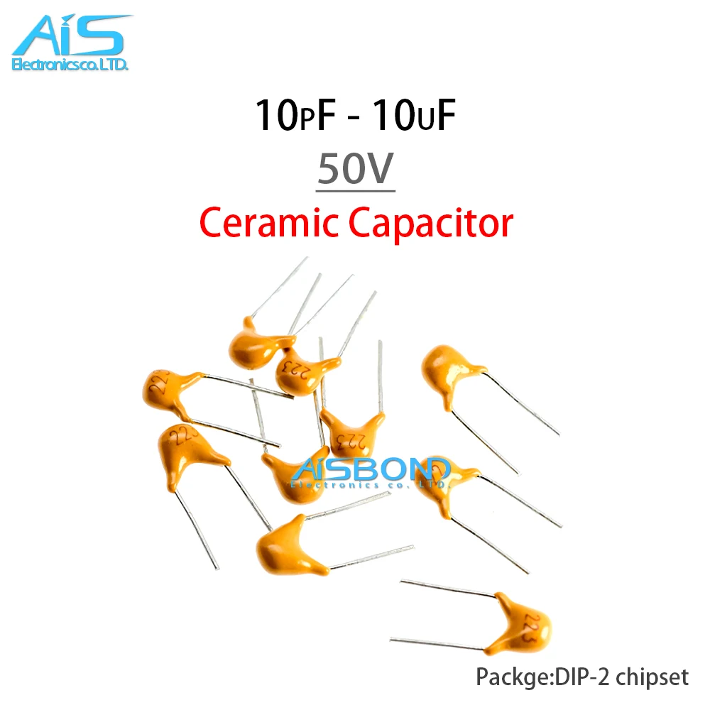 100Pcs 50V Monolithic Ceramic Capacitor 10pF - 10uF 22pF 47nF 220nF 1nF ...