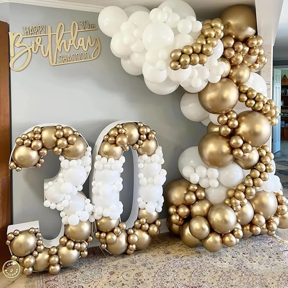 Metallic-Gold-White-Balloons-Garland-30th-Birthday-Party-Decor-Balloon ...