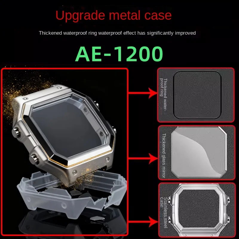 Mod kit AE-1200WH upgrade solid stainless steel case For Casio 3299 ...