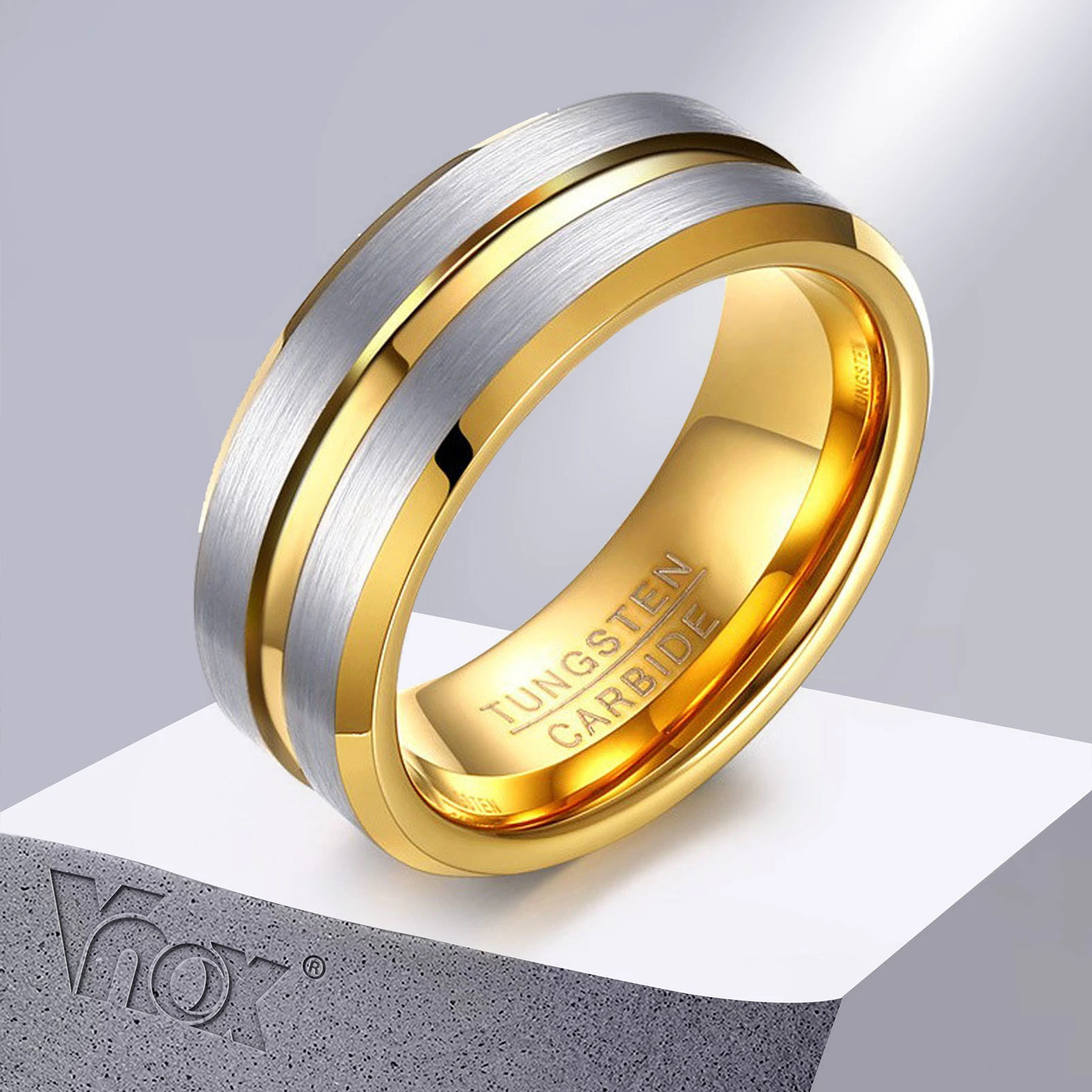 Vnox Tungsten Rings For Men Jewelry 8mm Punk Men's Ring Gift Gold-color ...