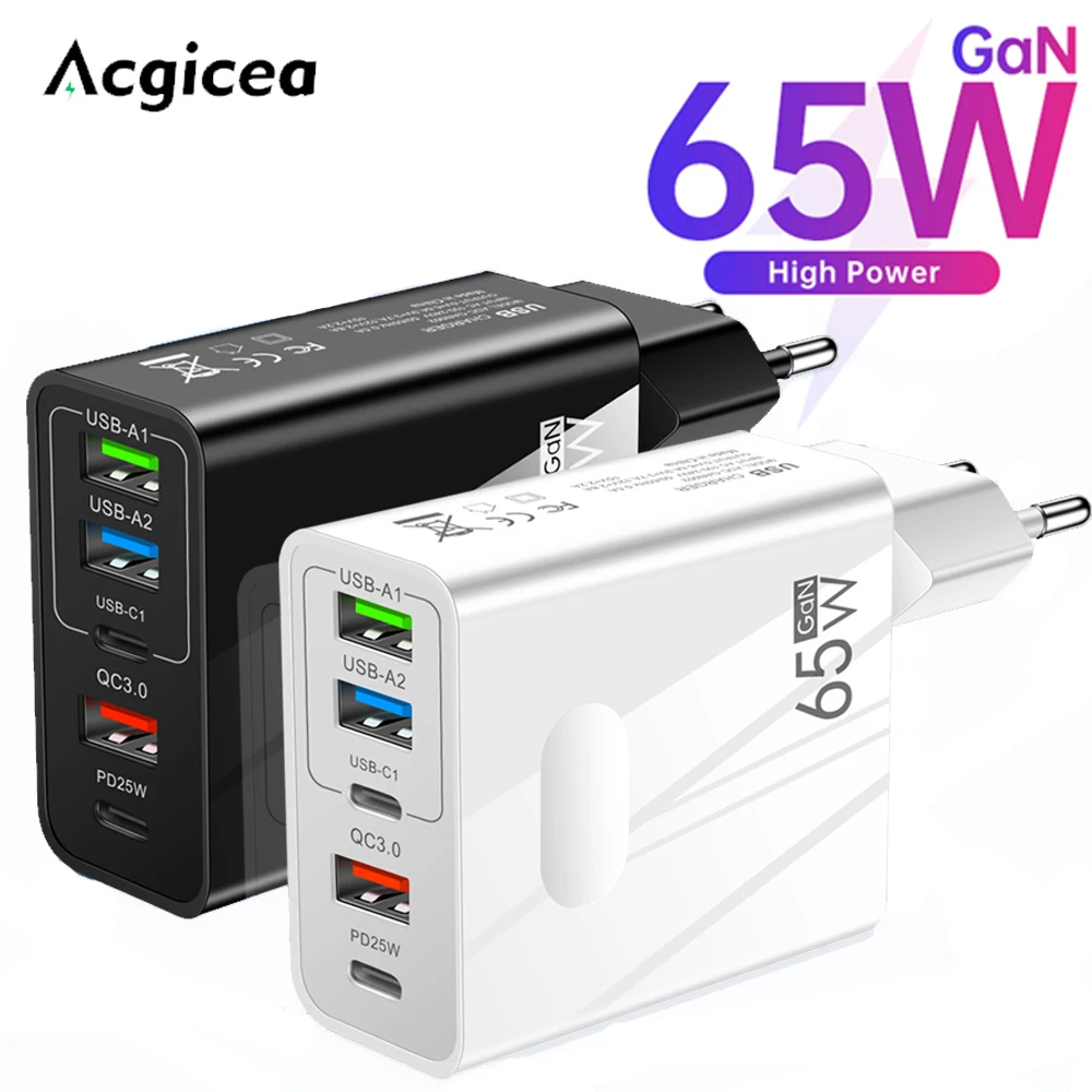 Usb C Charger 65w Gan Usb Charger Fast Charging 5 Ports Phone Charger ...