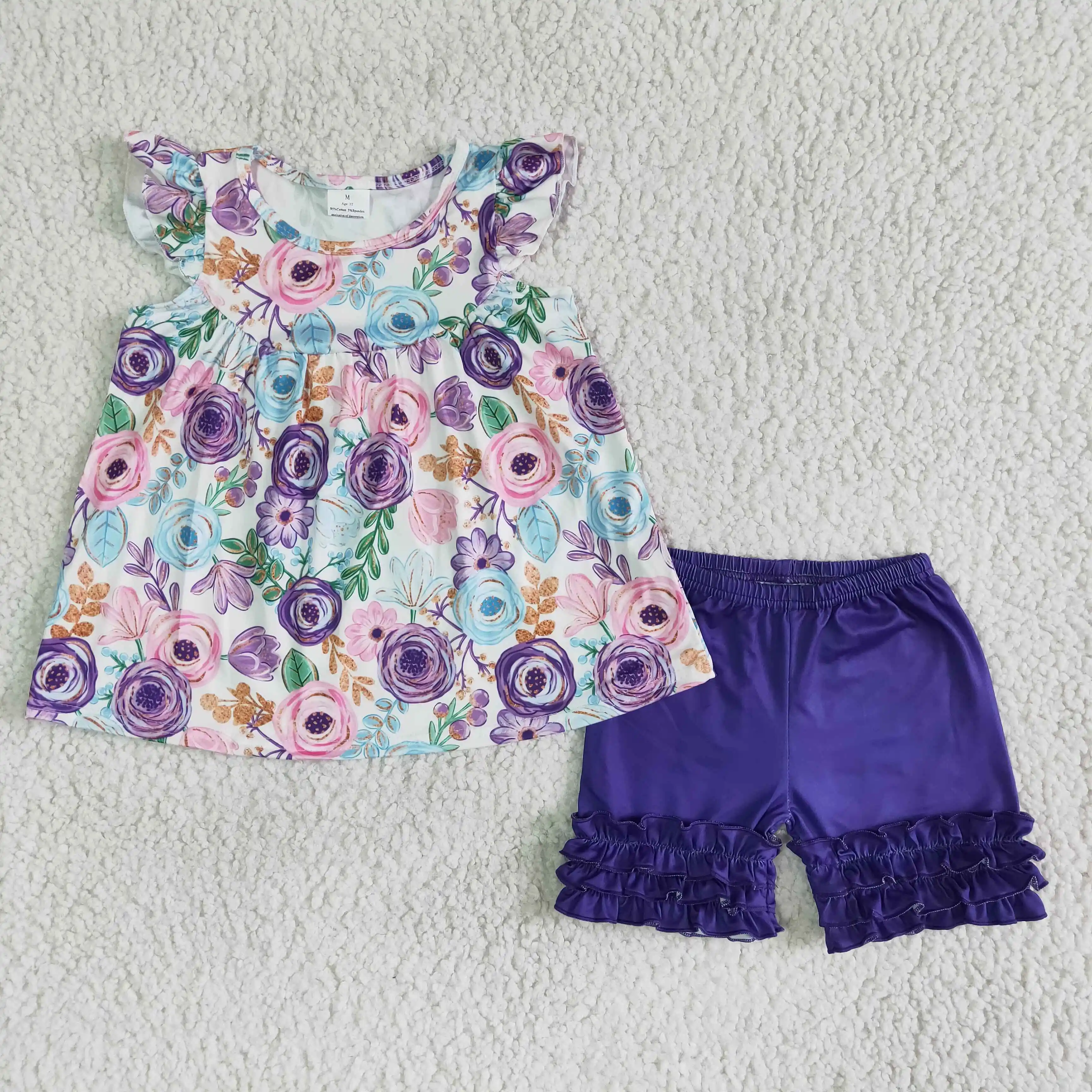 부티크 세련된 레오파드 치타 프린트 튜닉 블랙 프릴 반바지 new little girls clothing sets ...