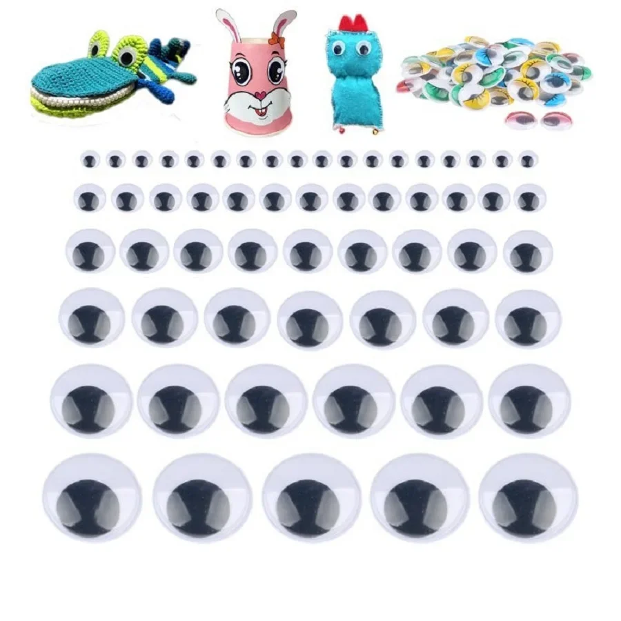Black Self-Adhesive Wiggly Googly Doll Eye Movable Simulation Cartoon ...