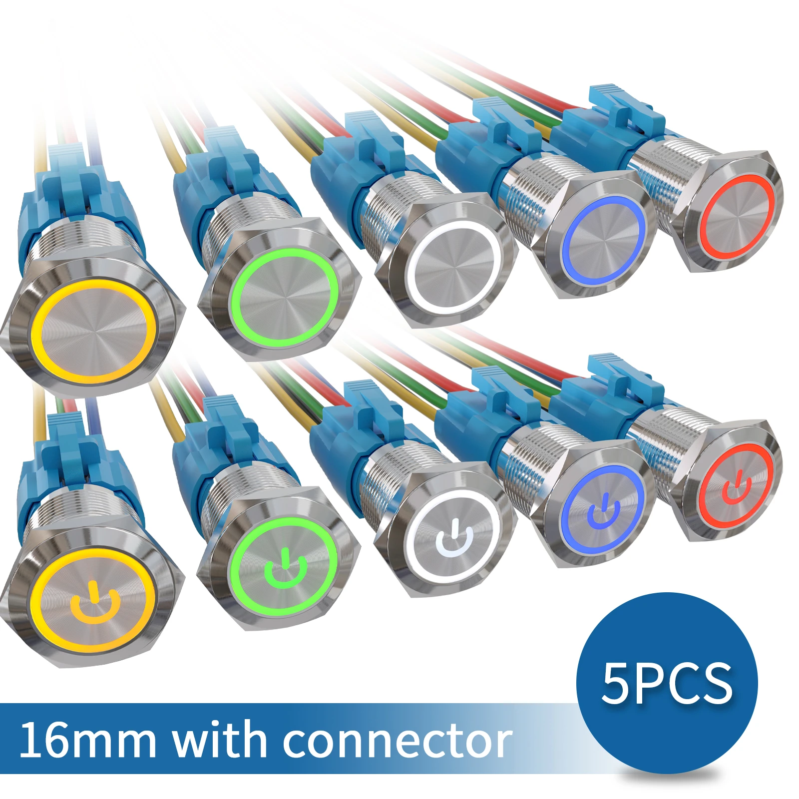 Apiele 5pcs 16/19/22mm Push Button Switch Metal Waterproof Latching ...