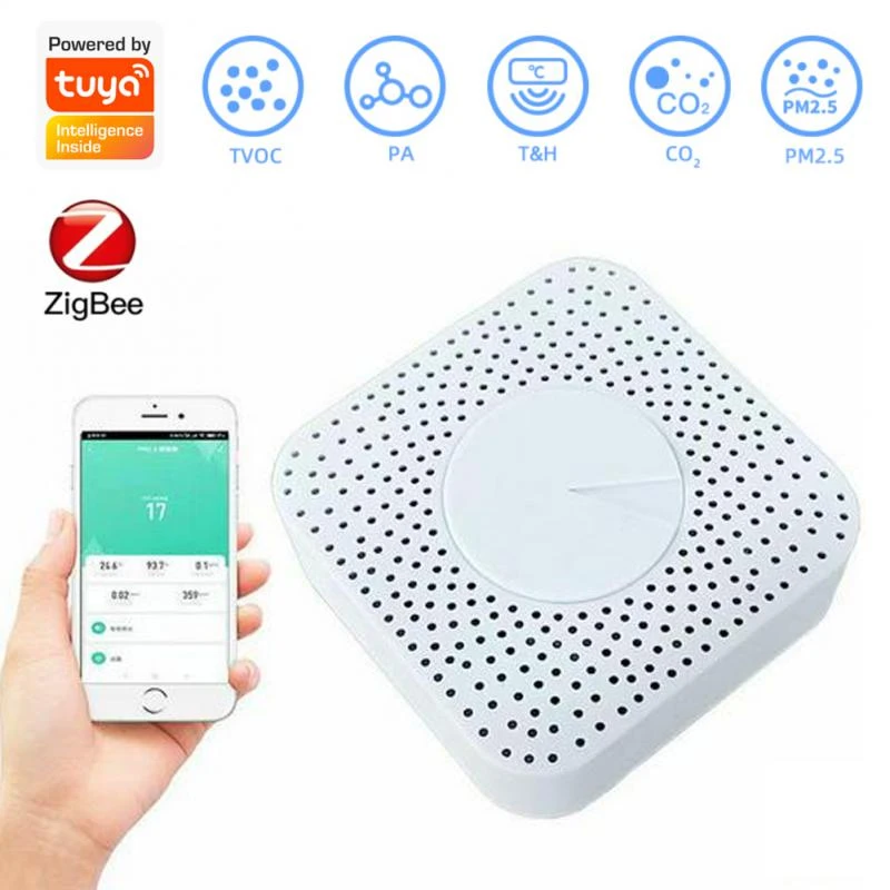 Tuya Zigbee Smart Air Housekeeper Pm2.5, Formaldehyde, Voc,co2, Temperature, Humidity 6 In 1 ...
