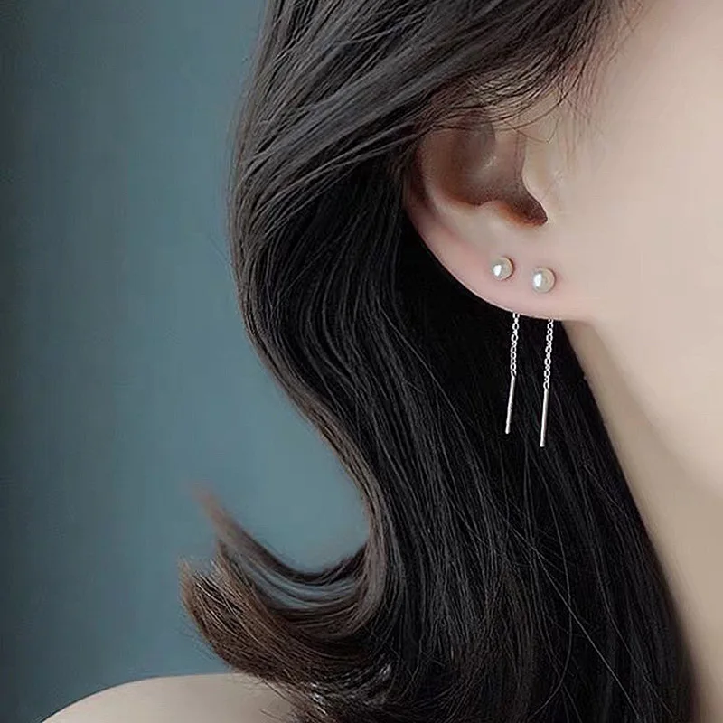 Novo 925 prata esterlina natural de água doce pérola brincos longos moda feminino presente ...