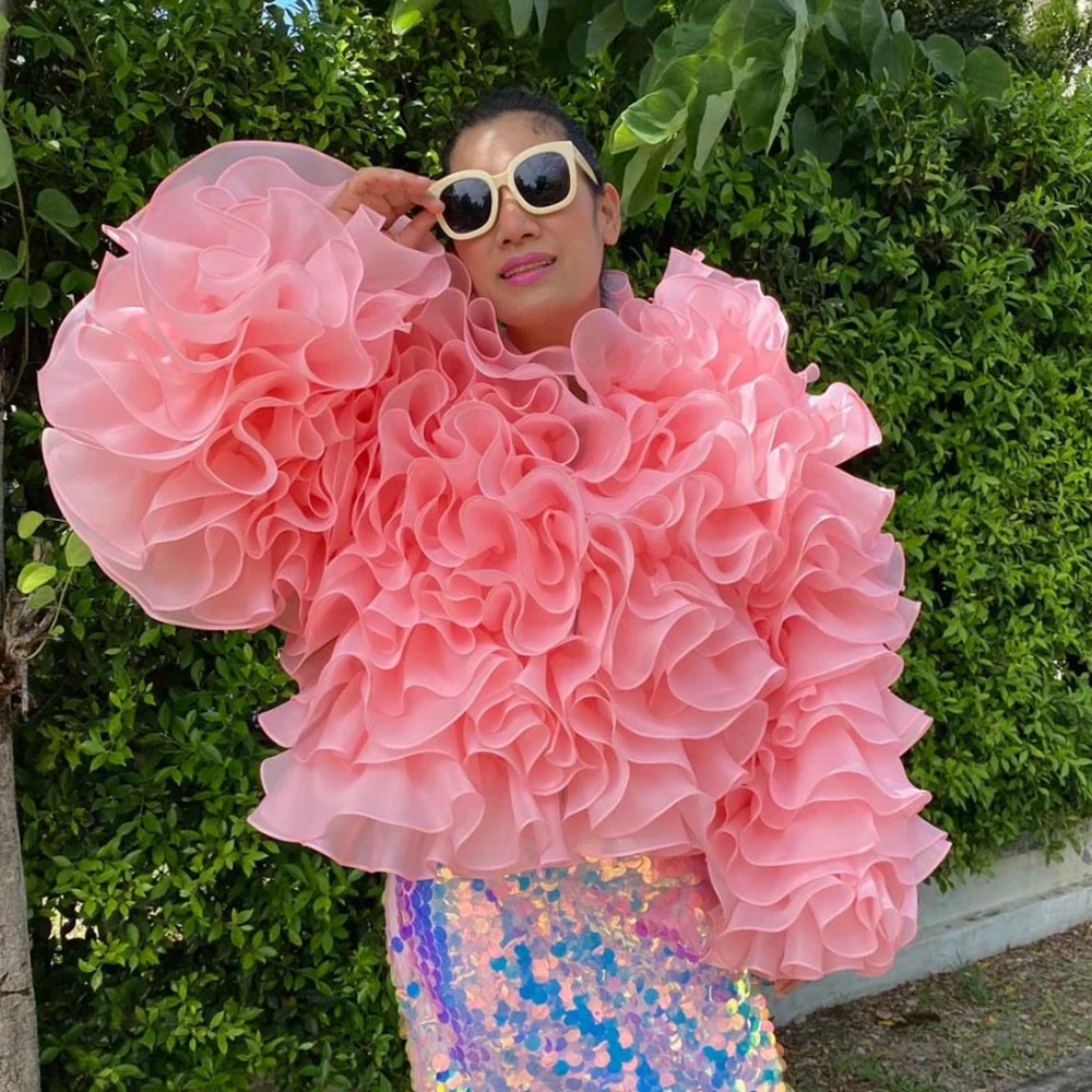 Ruffled-Chiffon-Woman-TOP-Custom-Made-2024-New-Fashion-Puffy-Long ...