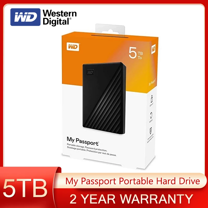 Western-Digital-WD-5-To-4T-2T-1T-Noir-Mon-Passport-Portable-Disque-Dur ...