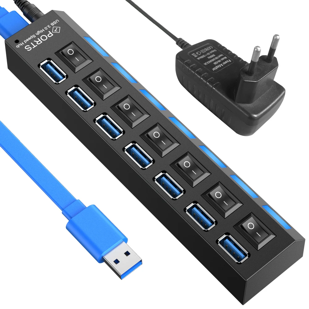 Concentrador de red USB 3,0, divisor Multi USB 3 0, varios puertos con interruptor, adaptador de ...
