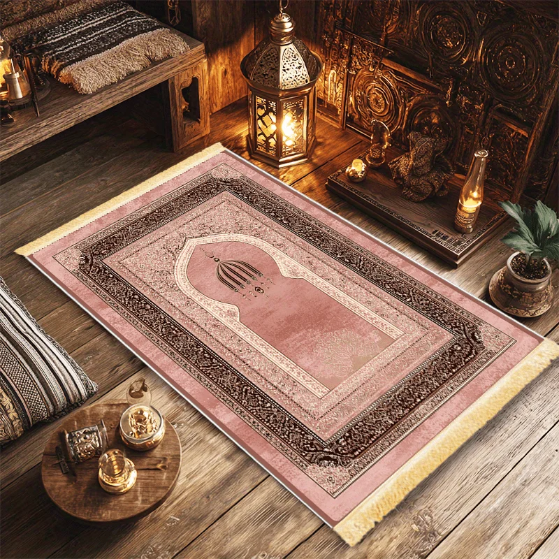 VIKAMA Islamic Prayer Mat, Anti-Slip And Soft With Fringed Edges Prayer ...