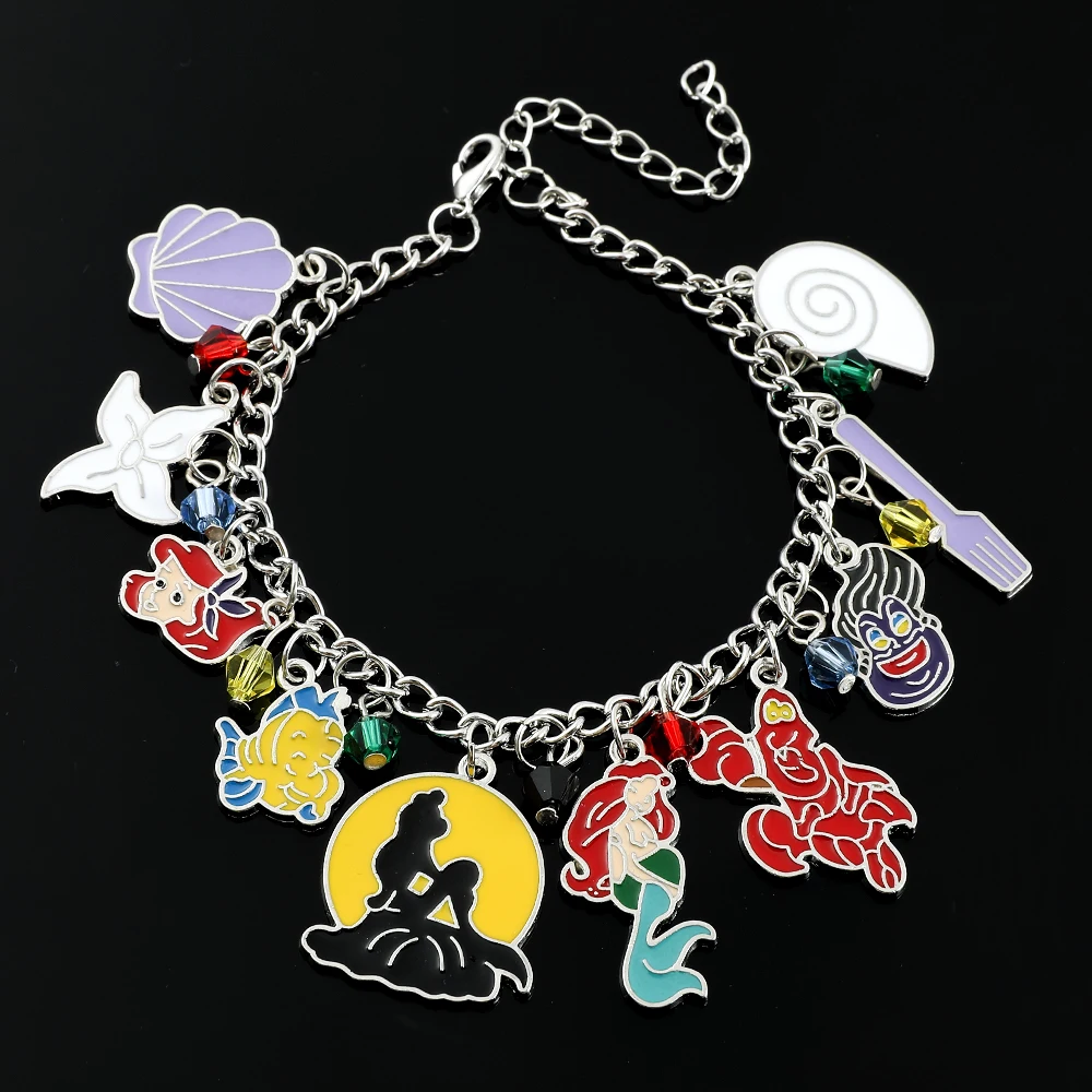 Disney Anime Figure Ariel Princess Enamel Charms Bracelet Cartoon Movie ...