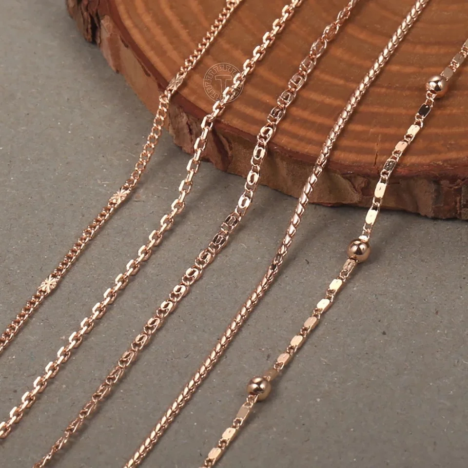 Elegant Thin Necklace For Women Girls 585 Rose Gold Color Herringbone ...