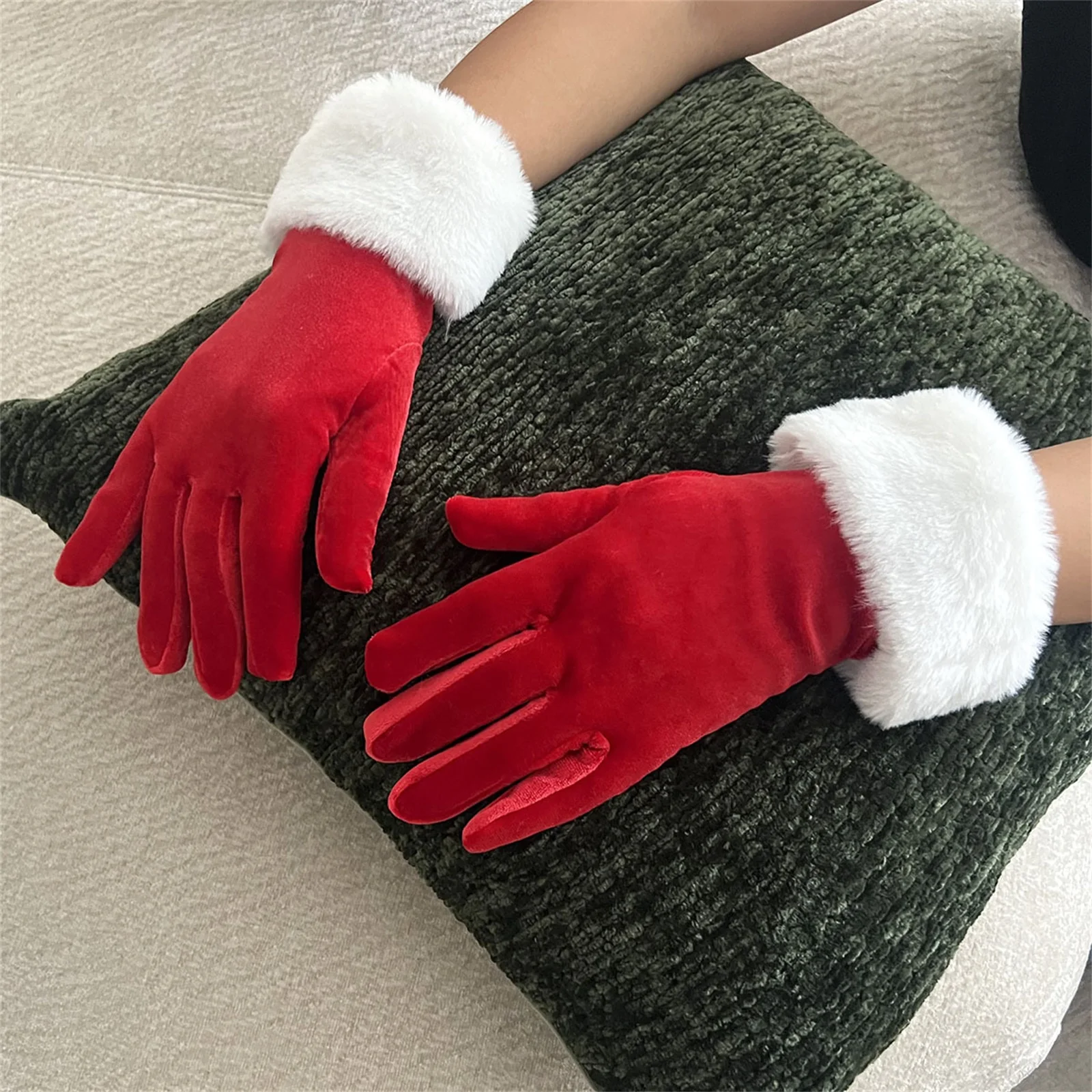 Women-Men-Christmas-Velvet-Gloves-Elegant-Retro-Short-Furry-Trim-Santa ...