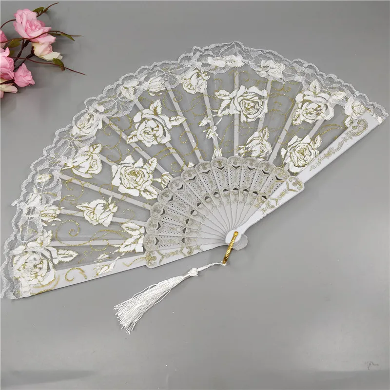 Ladies-Lace-Hand-Fan-Translucent-Rose-Lace-Folding-Fan-Wing-Chun-Dance ...