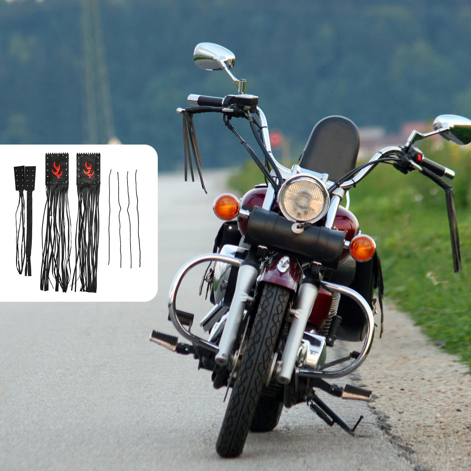 Motorcycle-Tassel-Fringe-Grips-Lever-Cover-Leather-For-Chopper-Cruiser ...