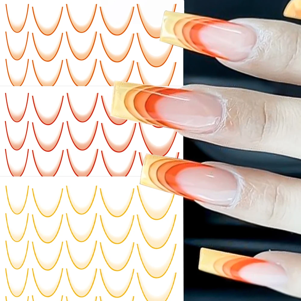 French-Tips-Nail-Stickers-3D-Gradient-French-Line-Self-Adhesive-Decals ...