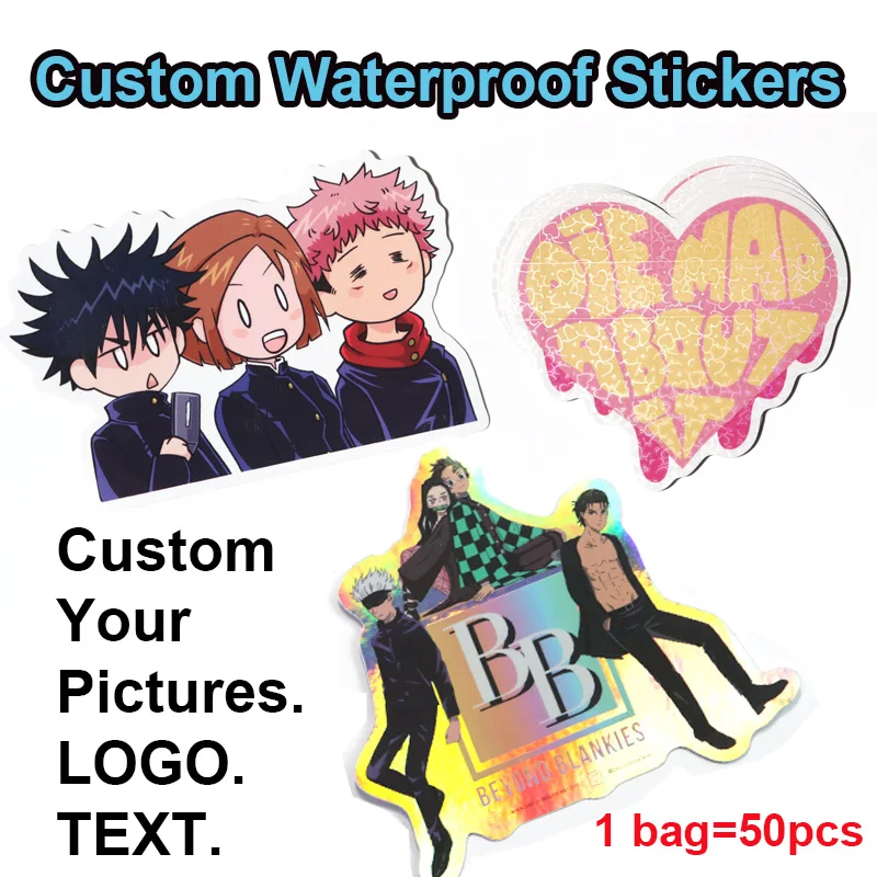 50pcs Custom Vinyl Sticker Waterproof Decorative Logo Label Laptop ...