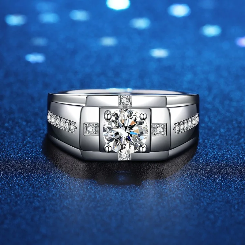 Platinum-PT950-White-Gold-Knight-Men-s-Ring-Moissanite-1-Carat-Tide ...