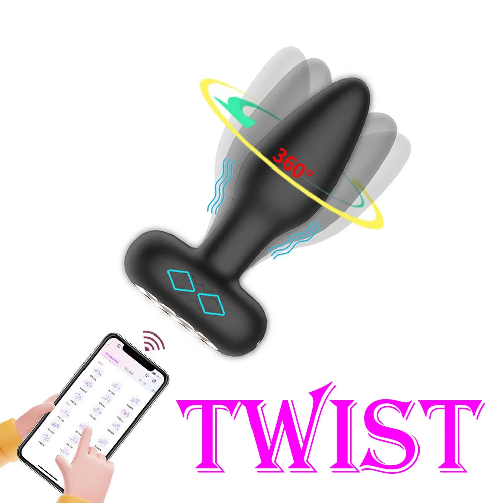 TWIST APP Remote Vibrating Anal Plug Multi Frequency Rotating BDSM Butt Plug Masturbation Device ...