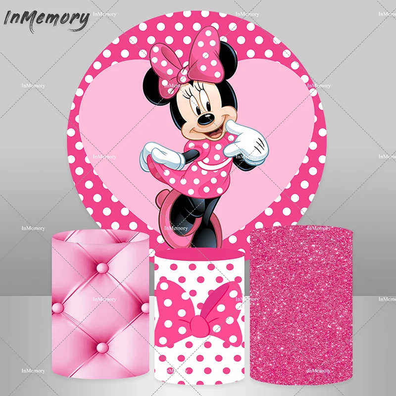 Rosa-Pink-Minnie-Mouse-Circle-Backdrop-for-Girl-Birthday-Party-Decor ...