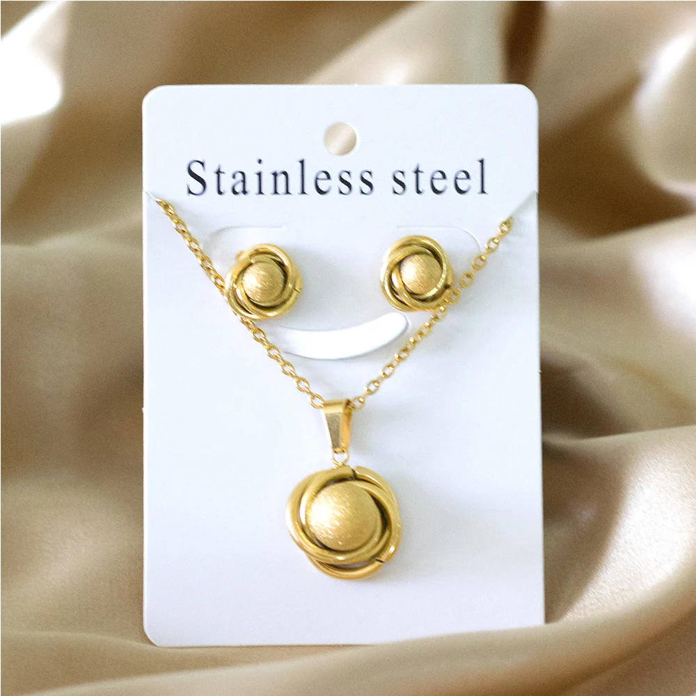 Steel-Ball-Pendant-Necklace-And-Stud-Earrings-Set-For-Women-Stainless ...