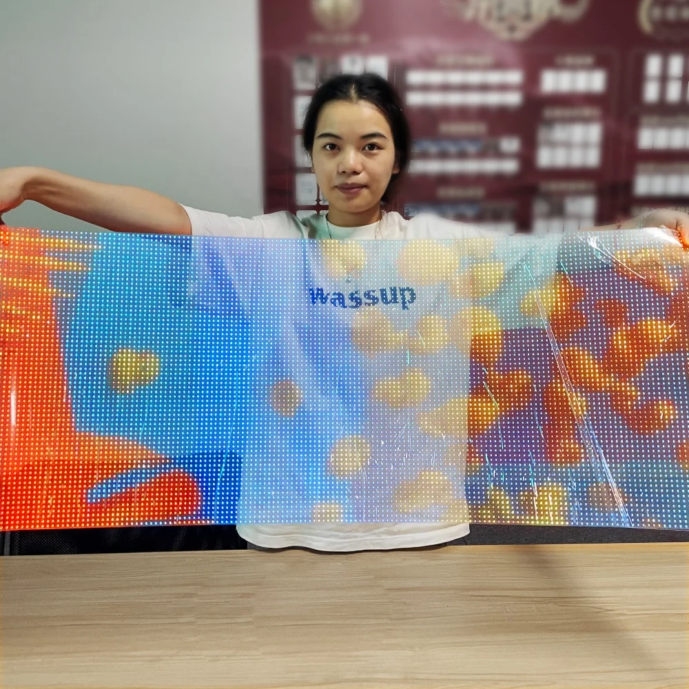 Flexible-Adhesive-LED-Transparent-Film-Screen-On-Glass-Video-Wall-Clear ...