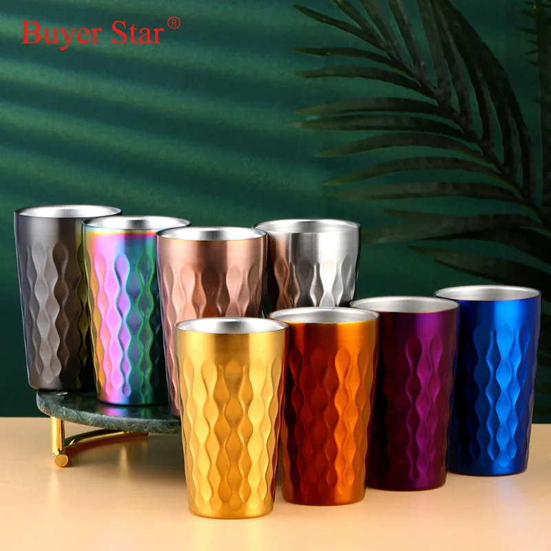 1-7PCS-Double-Wall-Stainless-Steel-Hammer-Texture-Metal-Coffee-Tea-Mug ...