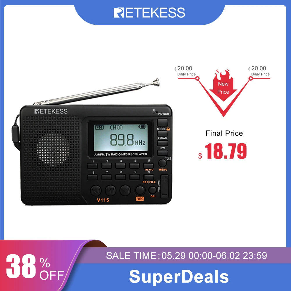RETEKESS V115 Radio FM AM SW cb Radio AM FM akumulator Radio ...