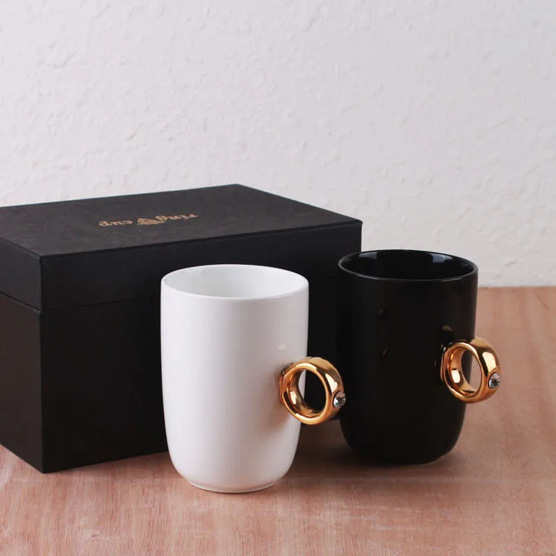 New-Ring-Cup-Couple-Pair-Cup-Black-White-Diamond-Mug-Drinkware ...